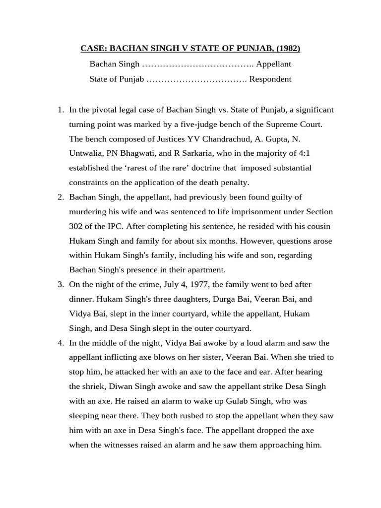 Bachan Singh V State of Punjab, 1982 | PDF | Crimes | Crime & Violence