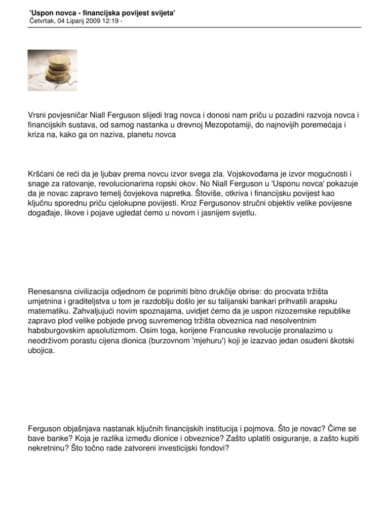 Uspon Novca Financijska Povijest Svijeta | PDF