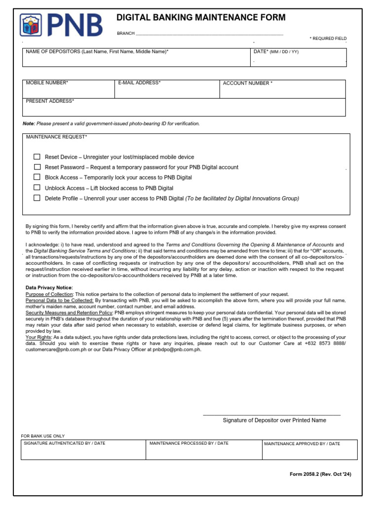 Form 2058.2 - Revised Digital Banking Maintenance Form | PDF ...