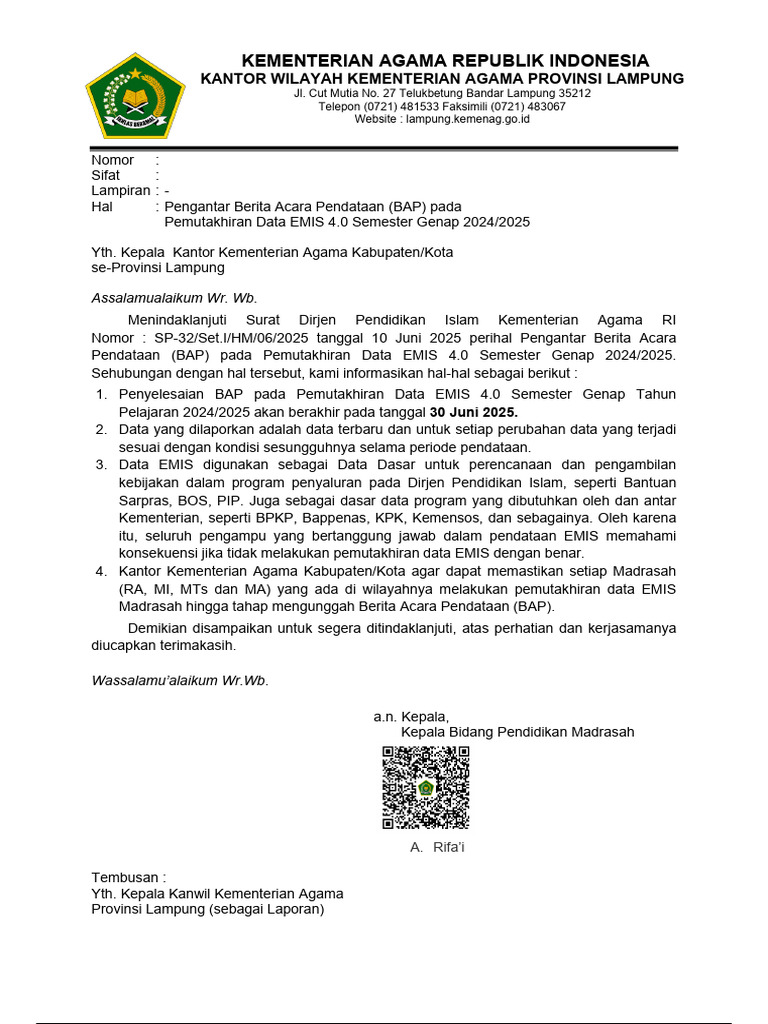 Surat Bap Emis Genap 20242025 | PDF