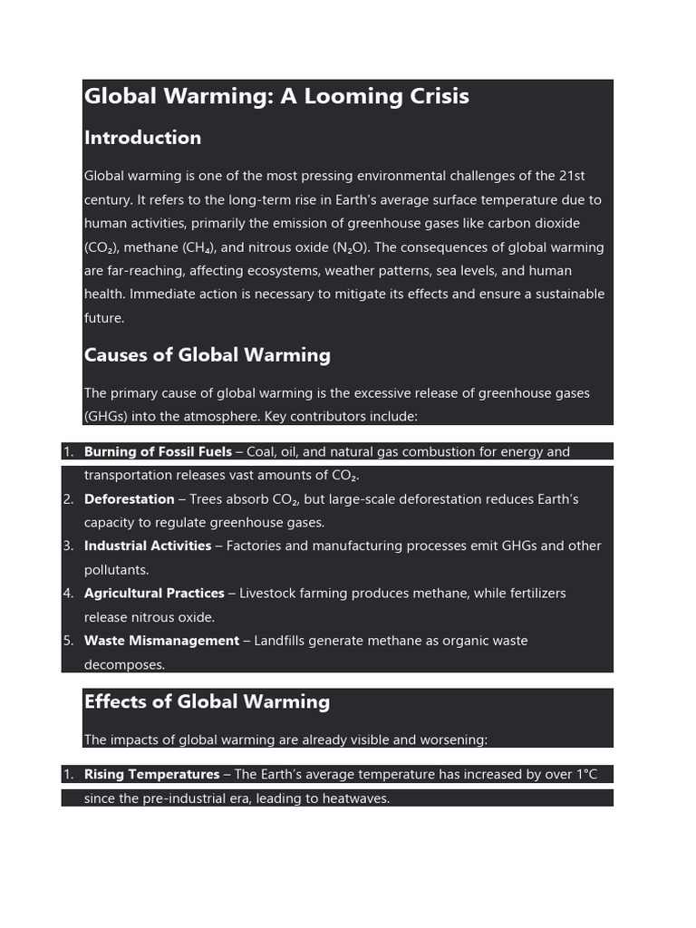 Global Warming A Looming Crisis | PDF | Climate Change | Greenhouse Gas