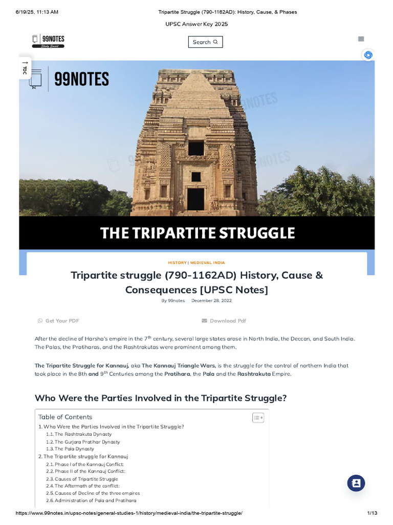 Tripartite Struggle (790-1162AD) - History, Cause, & Phases | PDF