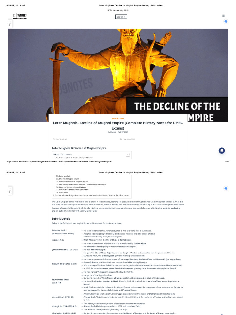 Decline of the Mughal Empire | PDF | Mughal Empire