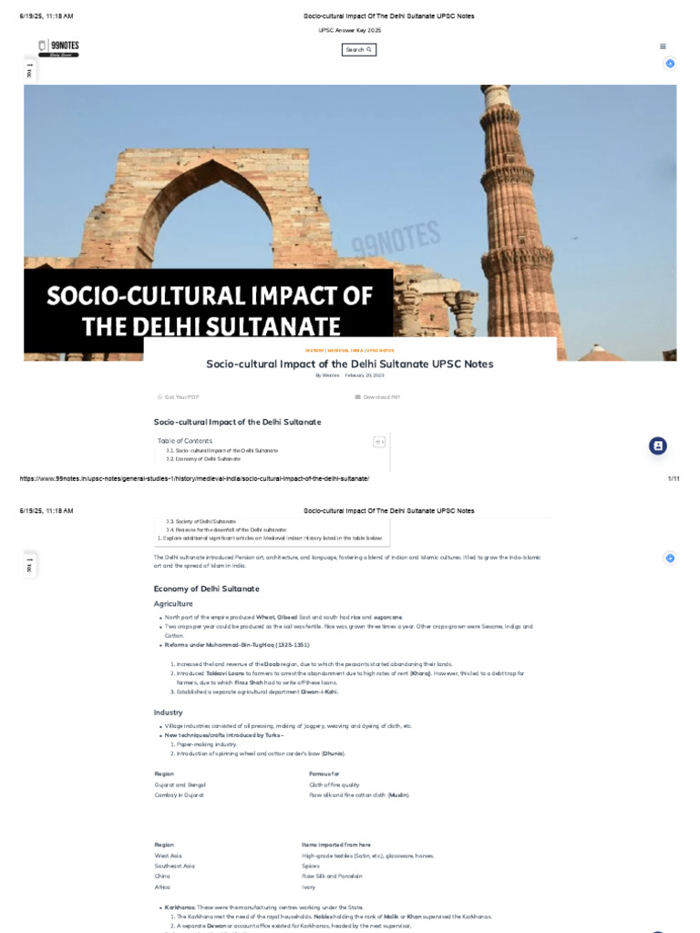 Socio-Cultural Impact of The Delhi Sultanate | PDF