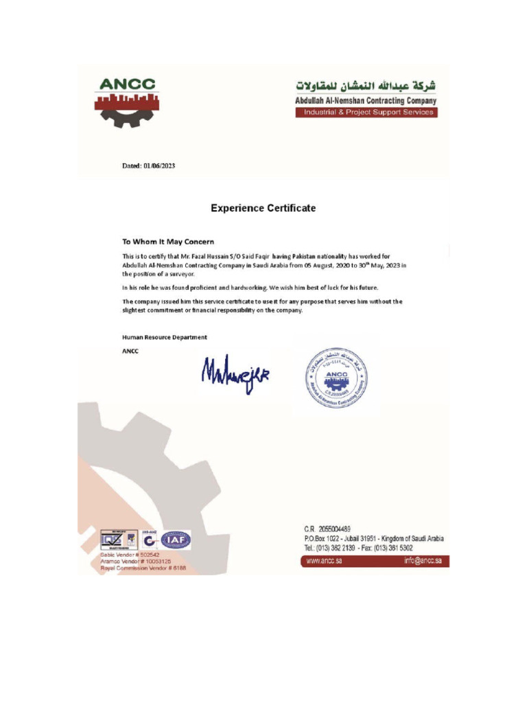 Experience Certificate ANCC | PDF