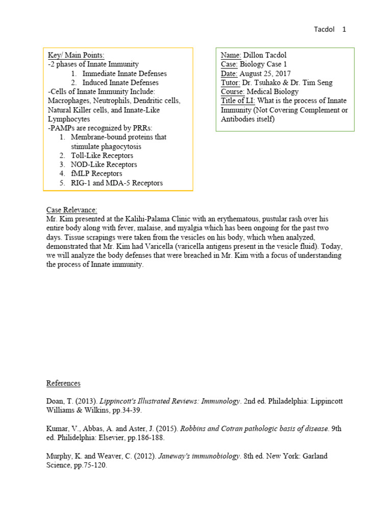 Case 1 LI - Innate Immunity - Dillon - Tacdol | PDF | Innate Immune System | Toll Like Receptor