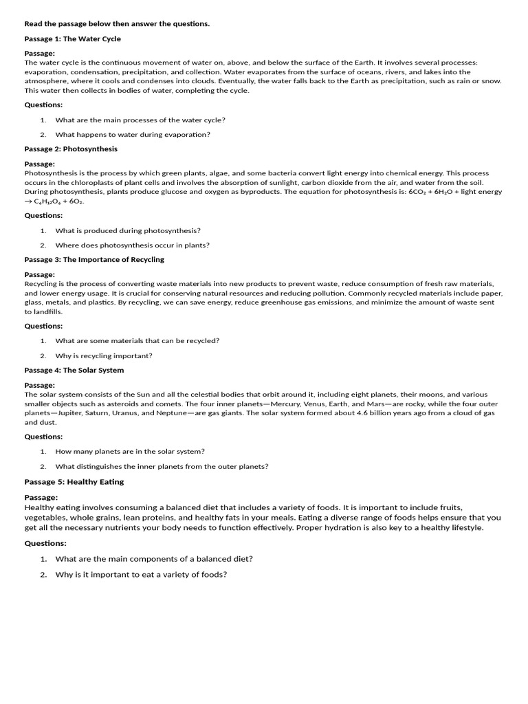 Key Concepts in Science Passages | PDF | Solar System | Photosynthesis