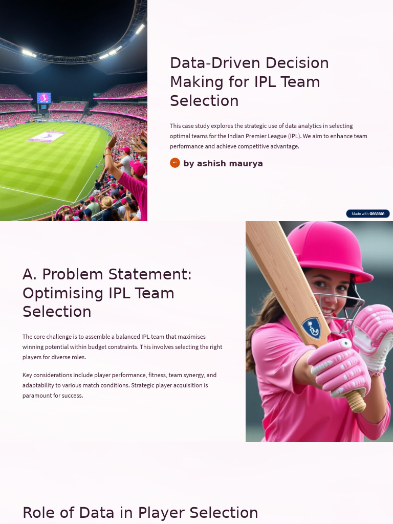 Data Driven Decision Making For IPL Team Selection | PDF | Analytics | Data Analysis