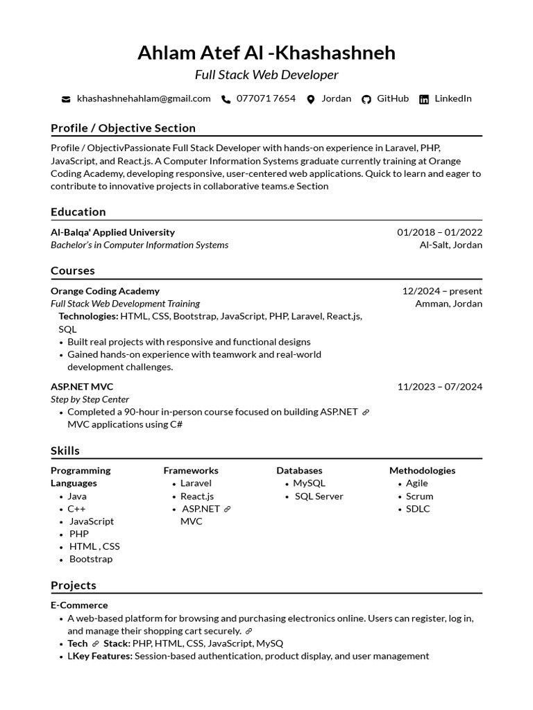 Ahlam Atef Al Khashashneh FlowCV Resume 20250411 | PDF | Web Application | Java Script