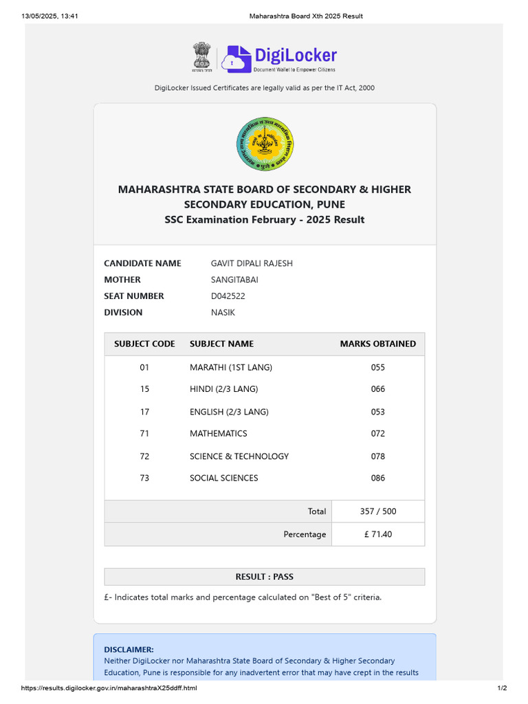 Maharashtra Board XTH 2025 Result.. | PDF | Educational Stages
