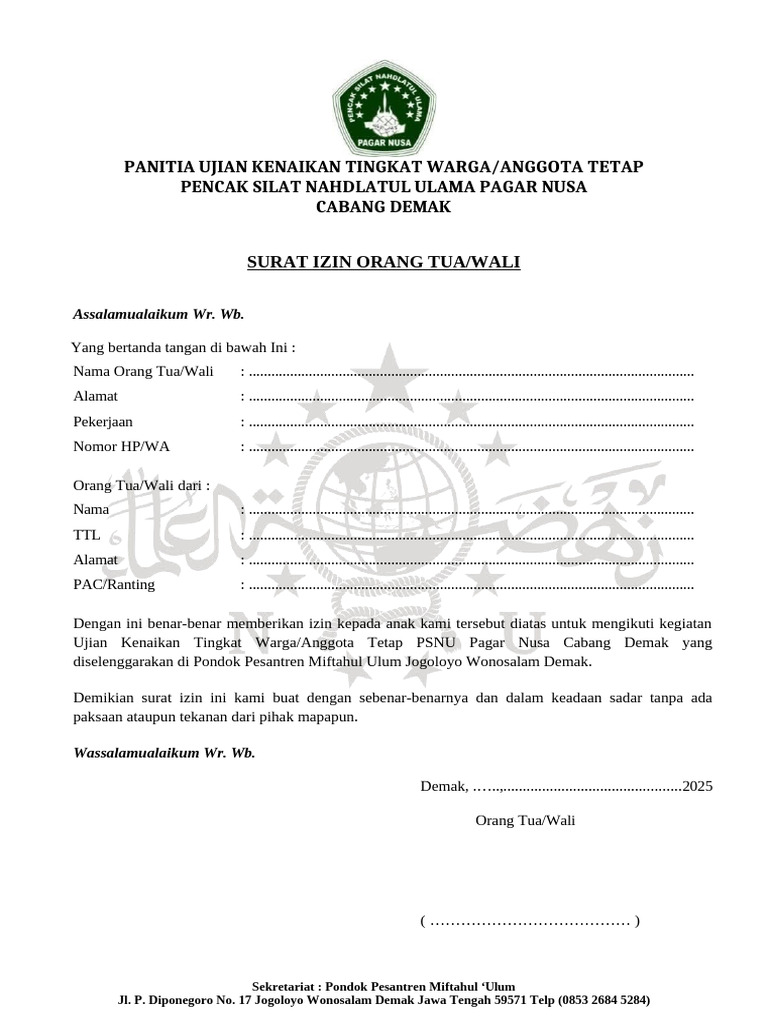 Surat Izin Orang Tua Ukt 2025 | PDF