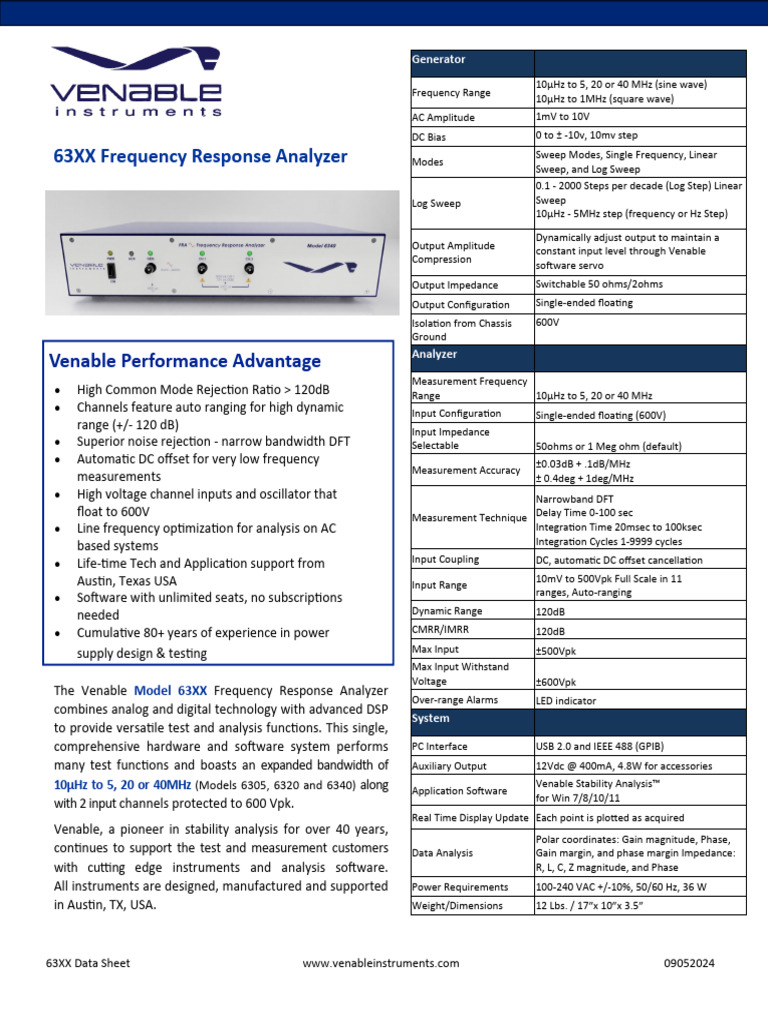 Venable Instruments 63XX FRA Data Sheet 09052024-1 | PDF | Electrical ...