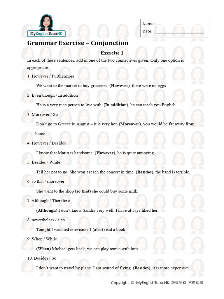 ConnectiveConjunction Mixed Exercise Ans | PDF