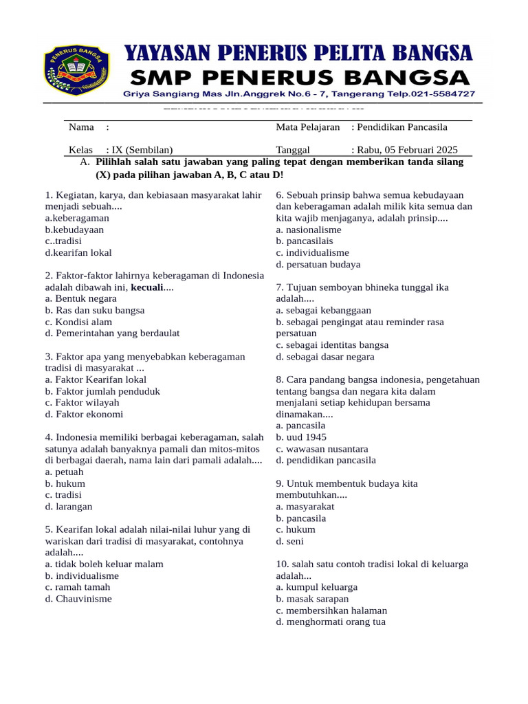 Soal PH III Kelas 9 PPKN | PDF