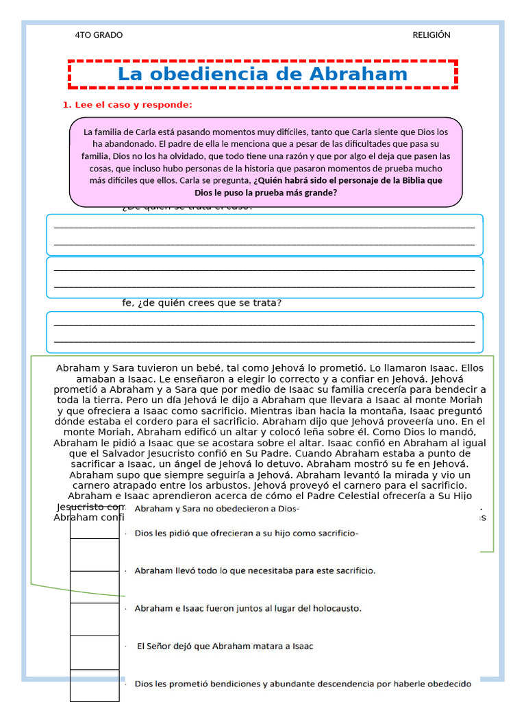 Ficha de Religión Abraham | PDF | Abrahán | Isaac