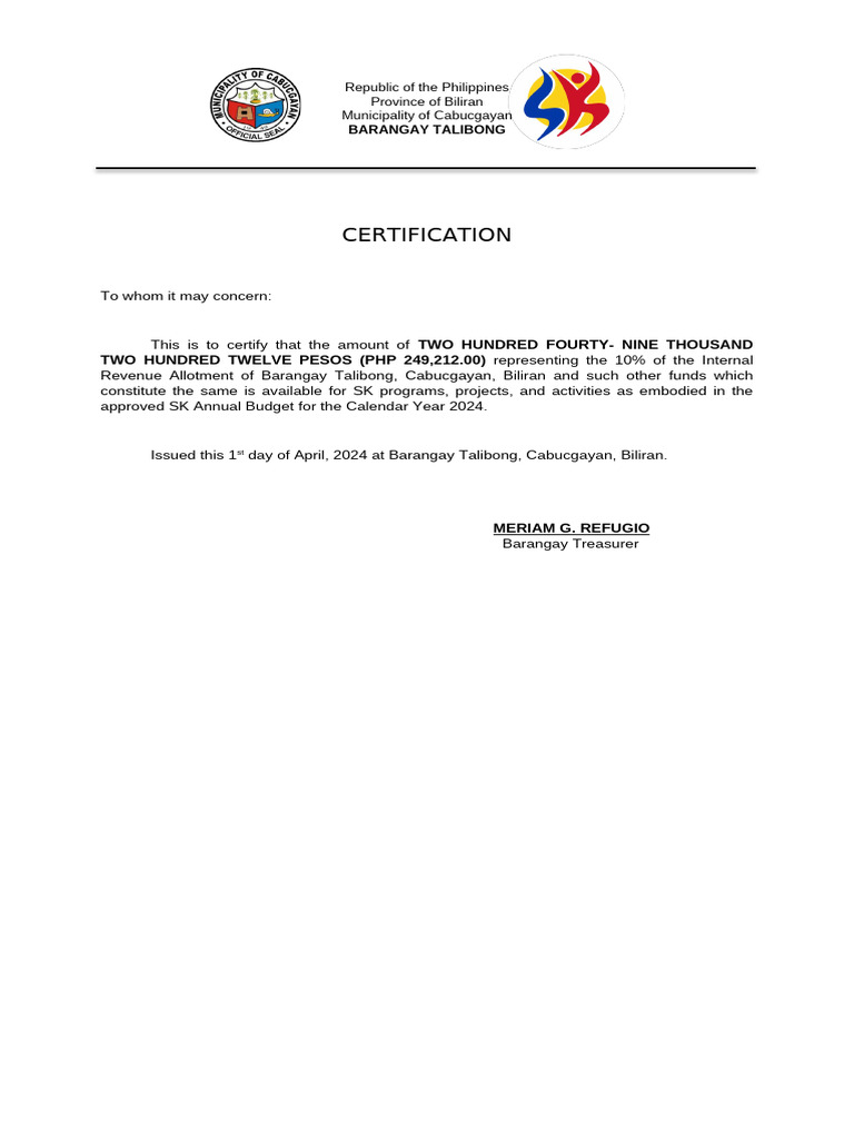 Certification of Funding Source | PDF