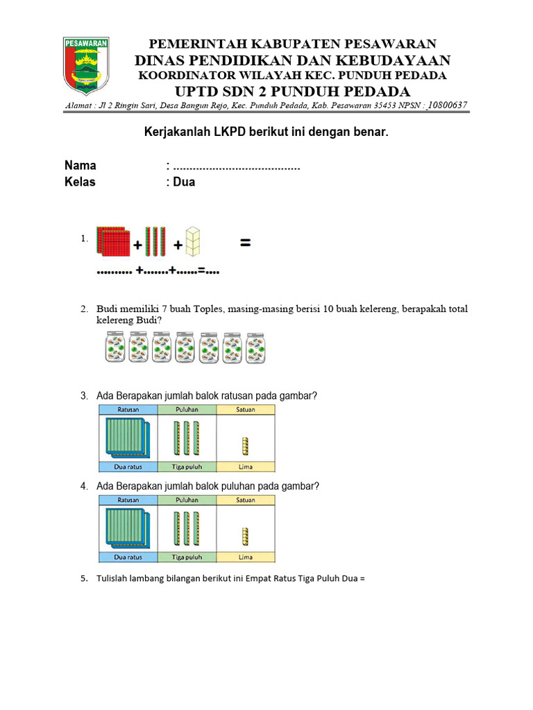 LKPD Matematika Kelas 2 SD | PDF