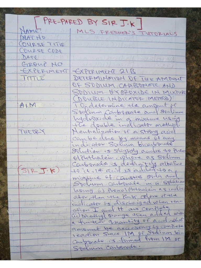 Experiment 21b (Che181) Solution Prepared by Comr - Sir J.K | PDF