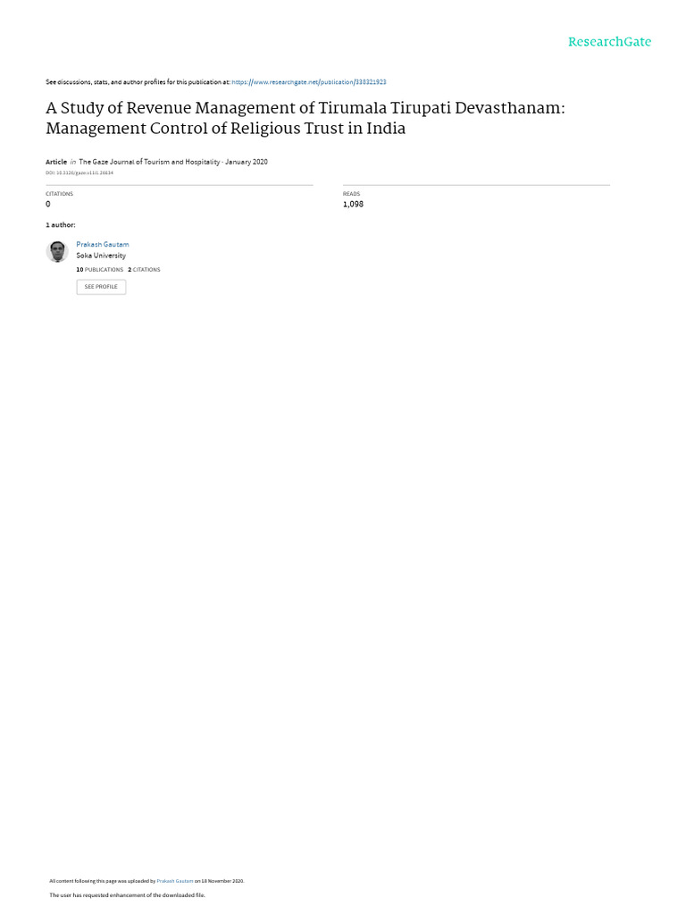 A Study of Revenue Management of Tirumala and Tirupati | PDF | Debits ...