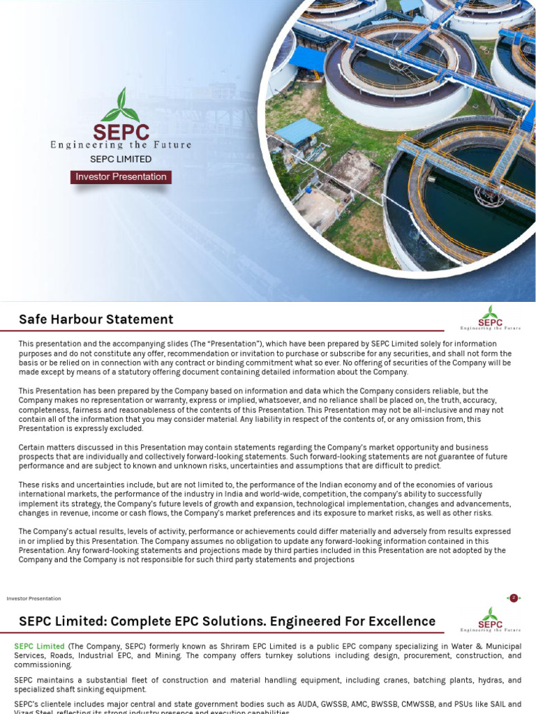 SEPC Limited Investor Presentation 2025 | PDF | Infrastructure | Water