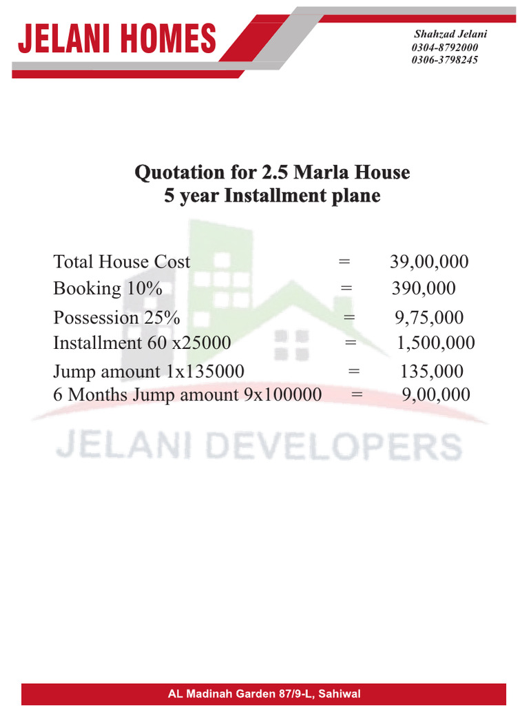 Jelani Developers Quotation 2.5 Marla House | PDF
