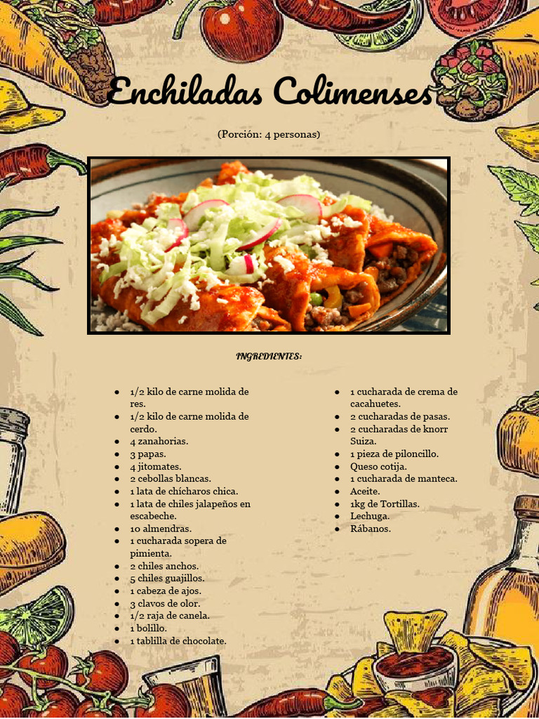 Receta de Enchiladas Colimenses | PDF | Cocina occidental | Cocinando