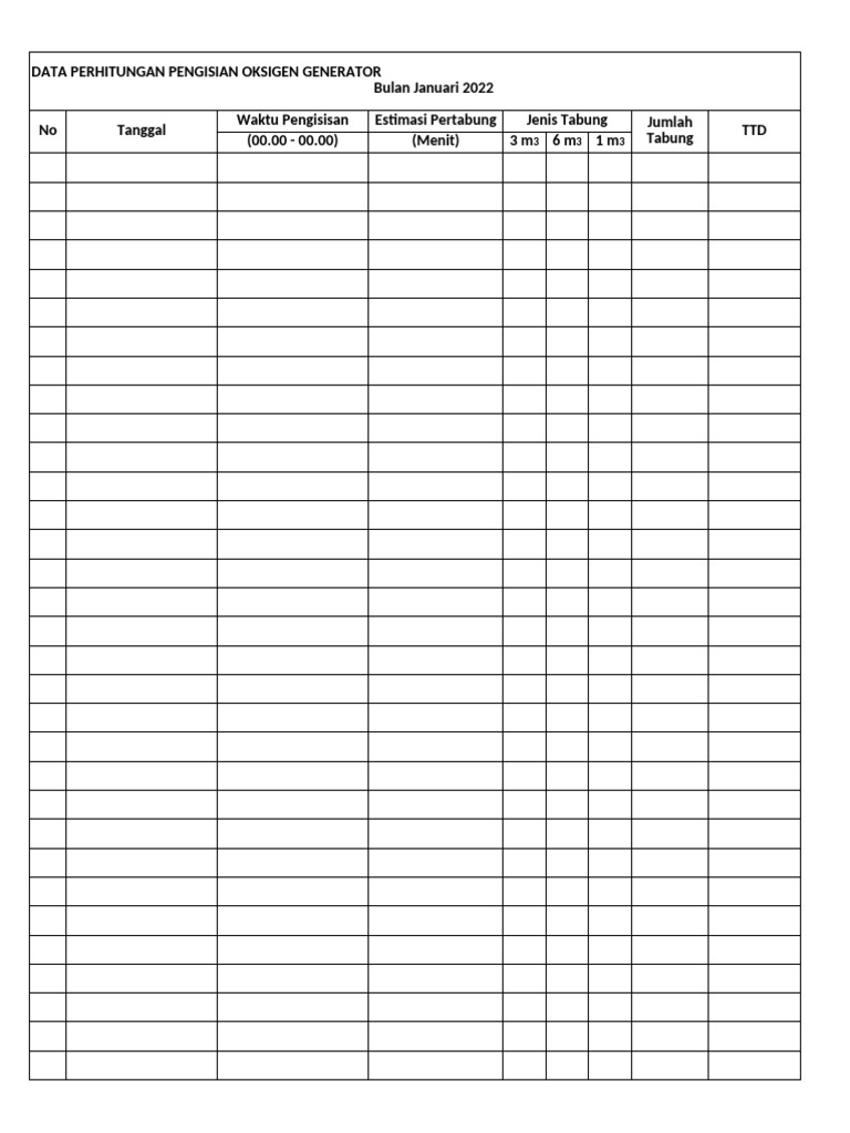 Format Perhitungan Pengisian Oksigen Generator | PDF