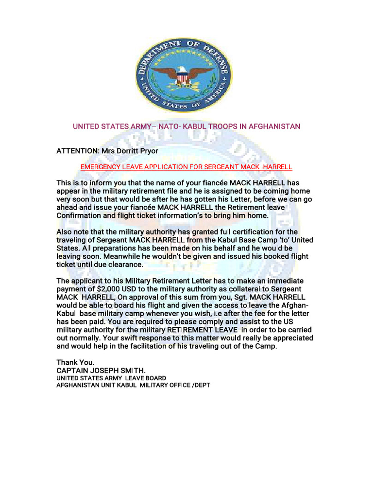 Emergency Leave Application For Sergeant Mack Harrell | PDF