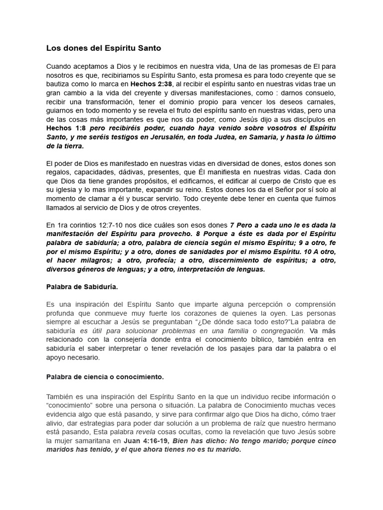 Dones del Espíritu Santo en la Fe | PDF | Fe | Don espiritual