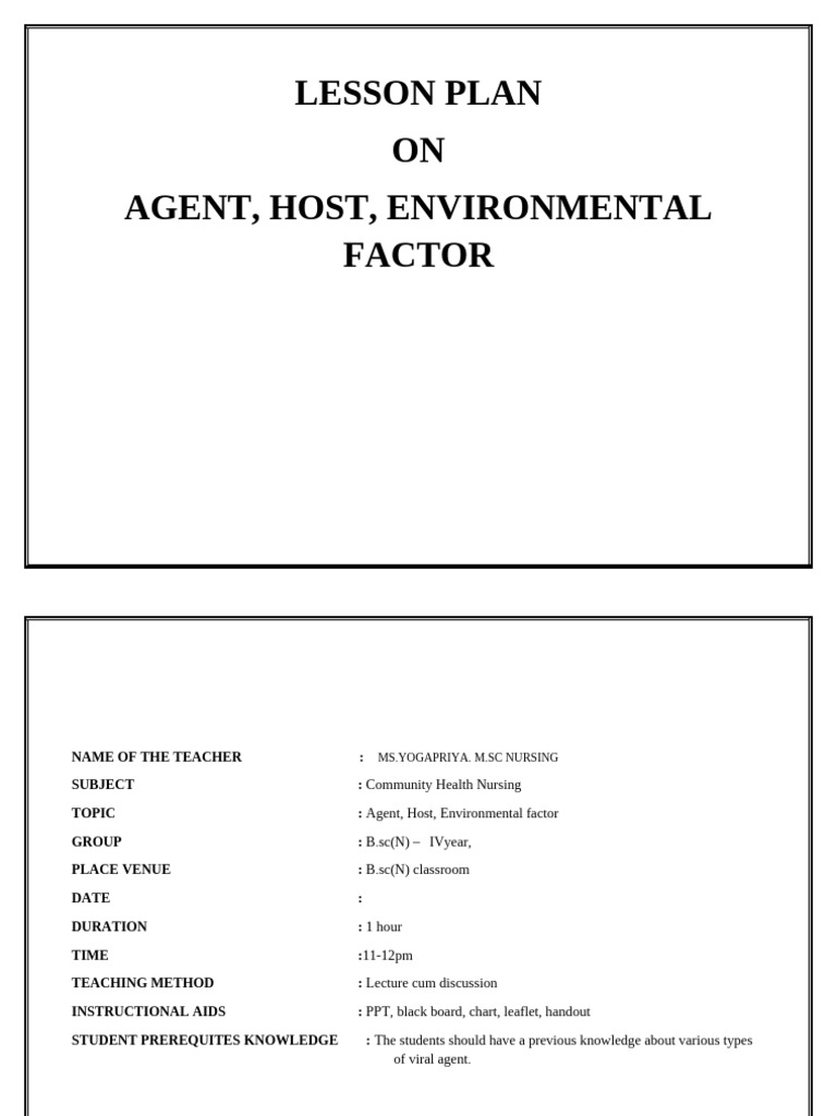 Lesson Plan On Agent Host Factors | PDF | Vaccines | Virus