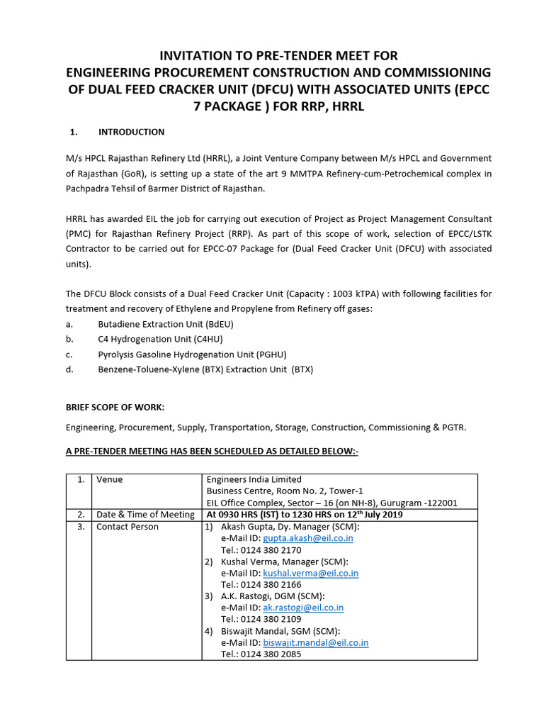 Pre-Tender Meet - Dual Feed Cracker Unit | PDF | Cracking (Chemistry ...