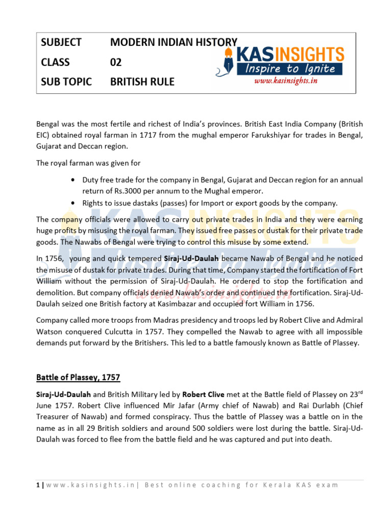 Class 2 British Rule (Modern Indian History) - KAS Insights | PDF ...