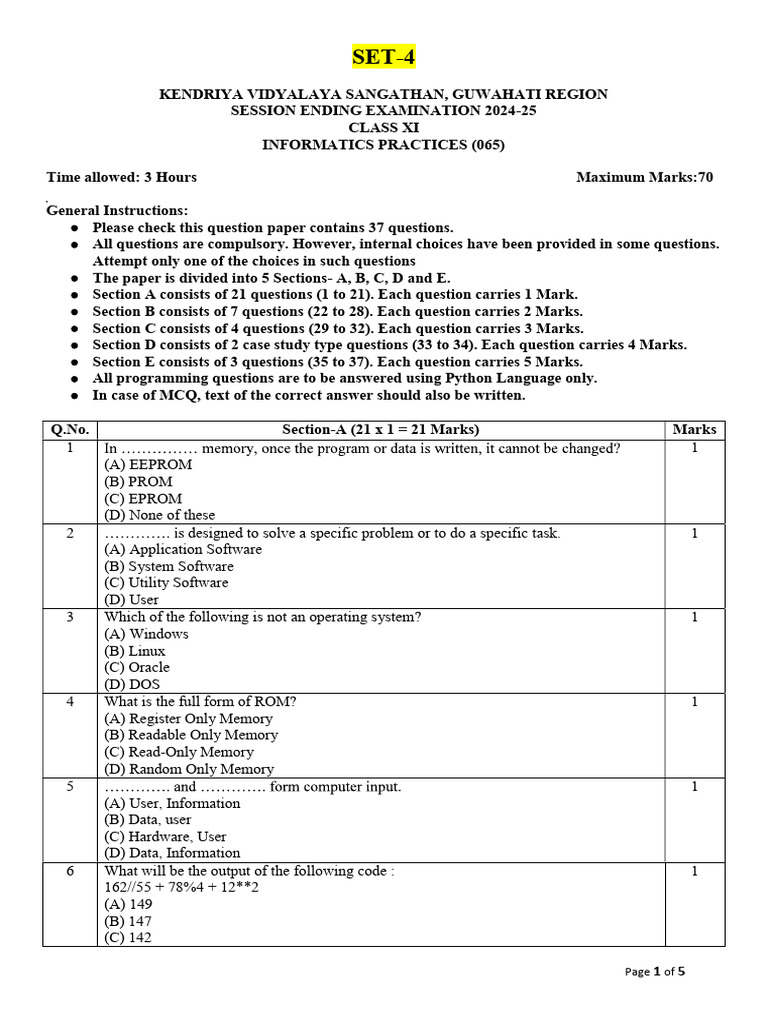 Xi Se Ip Sample Paper 2024-25 Ghy Region | PDF | Databases | Software