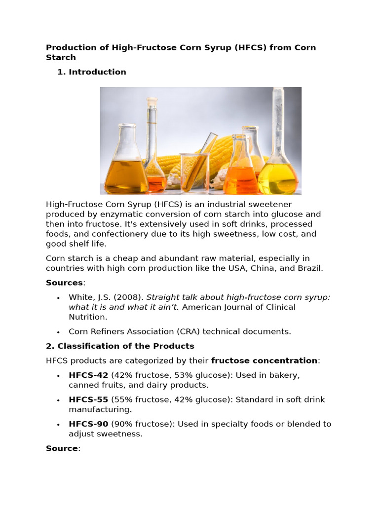 Production of HFCS From Corn Starch | PDF | Fructose | Glucose