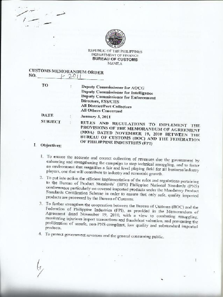 CMO-1-2011 A MOA On BPS Requirements | PDF