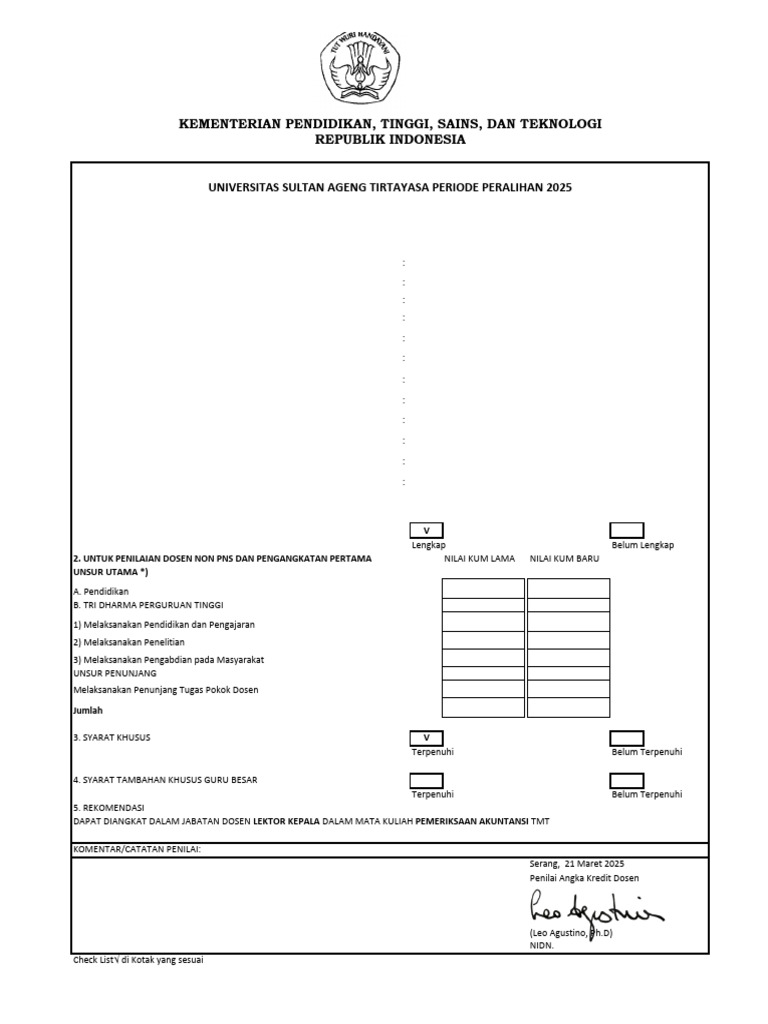 Penilaian Pak Dosen Untirta 2025-Munawar Muchlis-La | PDF