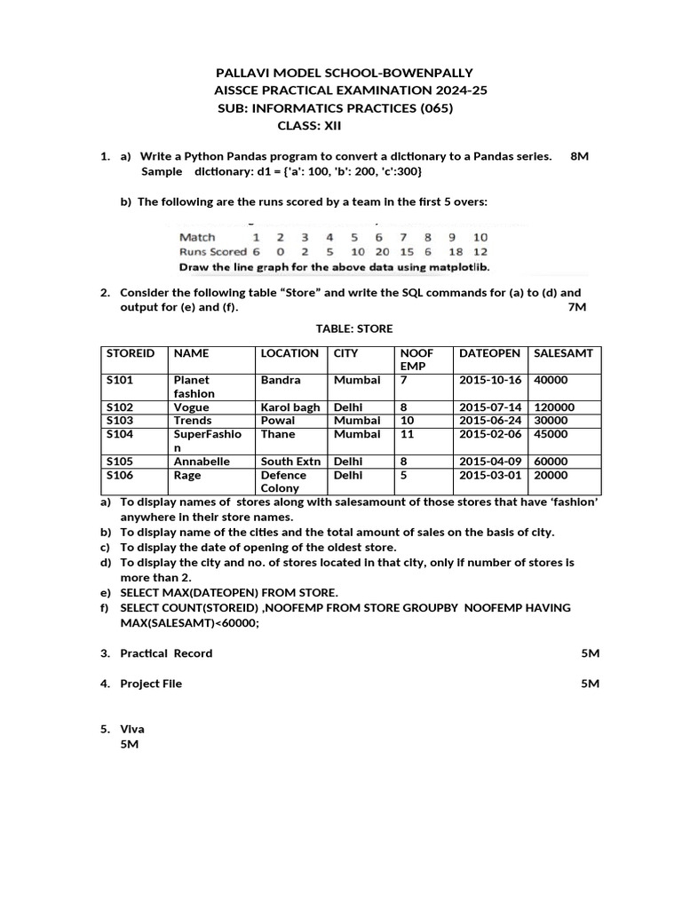 Class Xii Ip Practical Paper (24-25) | PDF | Data Management Software | Computer Programming