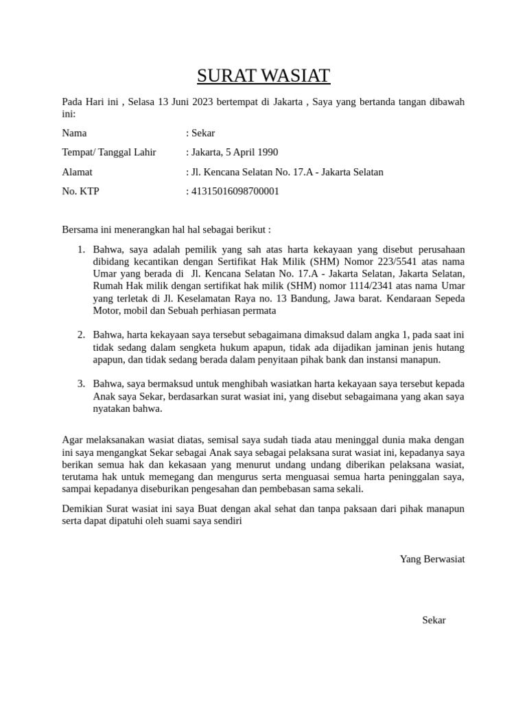 Surat Wasiat Dini | PDF