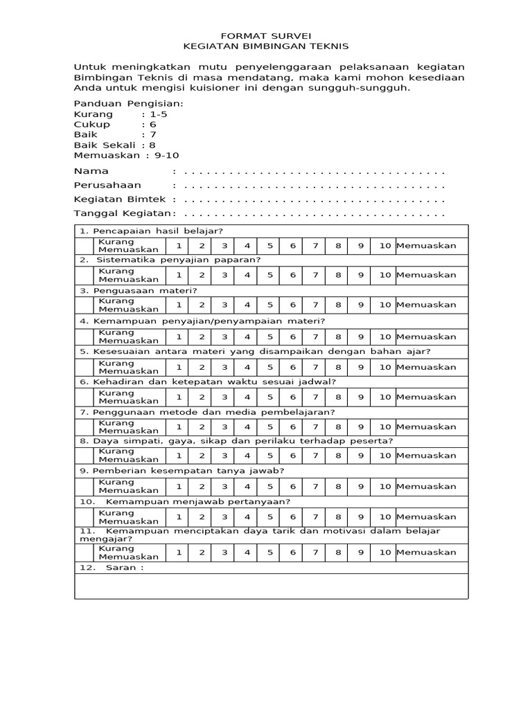 Format Survei Bimtek | PDF