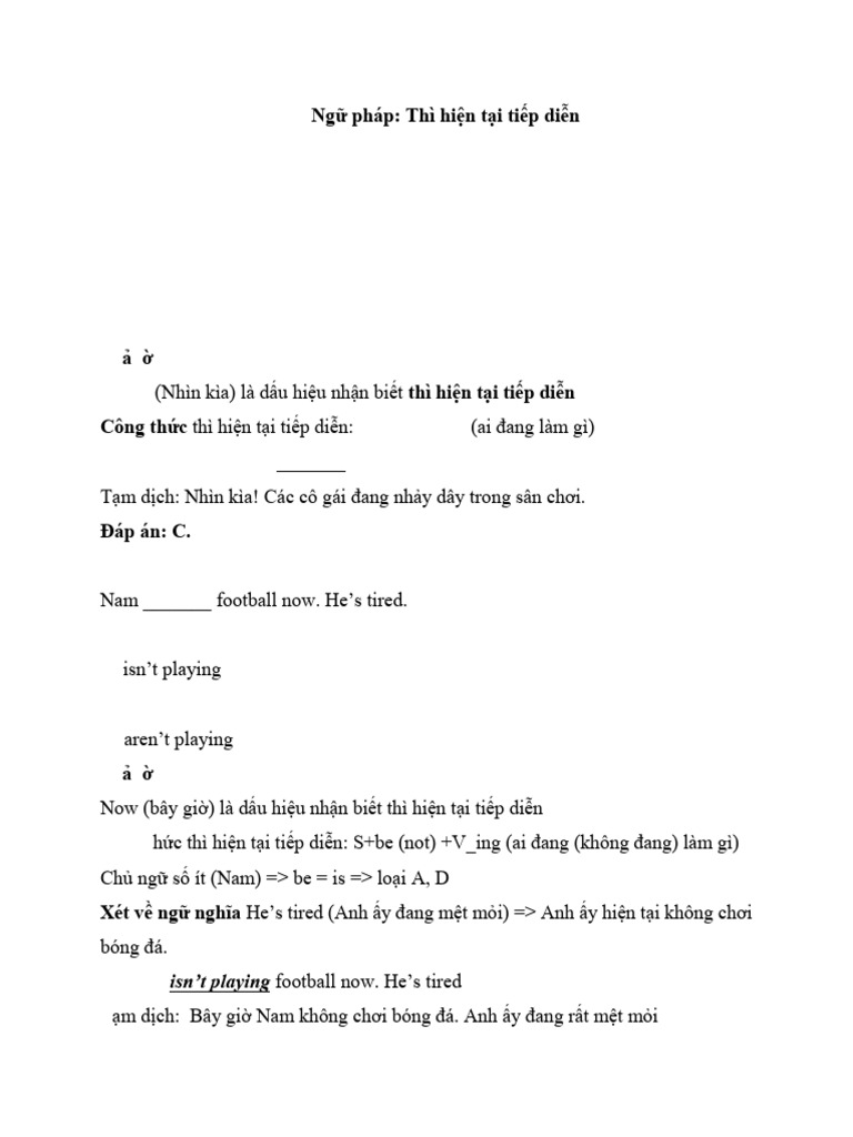 Top 16 Cau Trac Nghiem Tieng Anh 6 Ngu Phap Co Dap An Thi Hien Tai | PDF