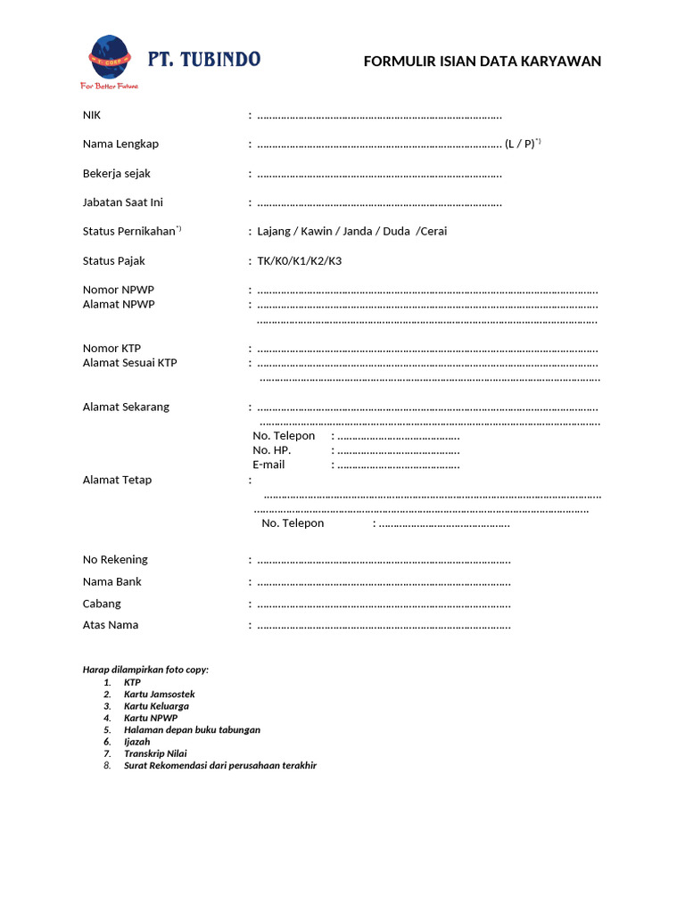 04 Form Isian Karyawan TB - New | PDF