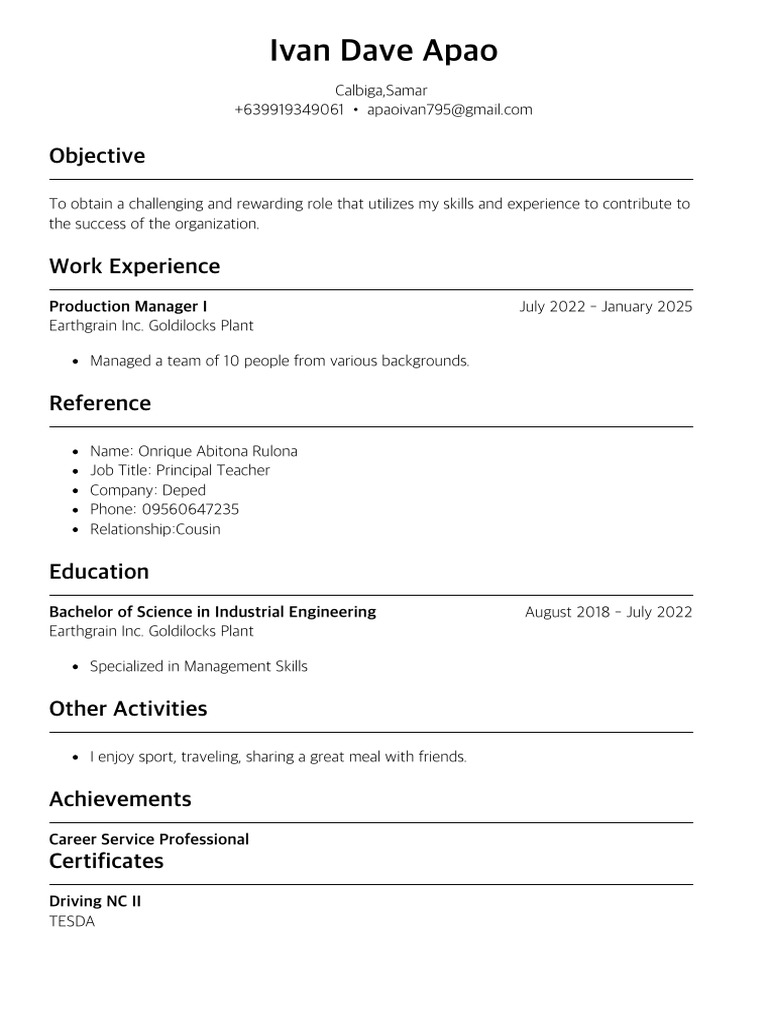 Resume Ivan Dave Apao | PDF