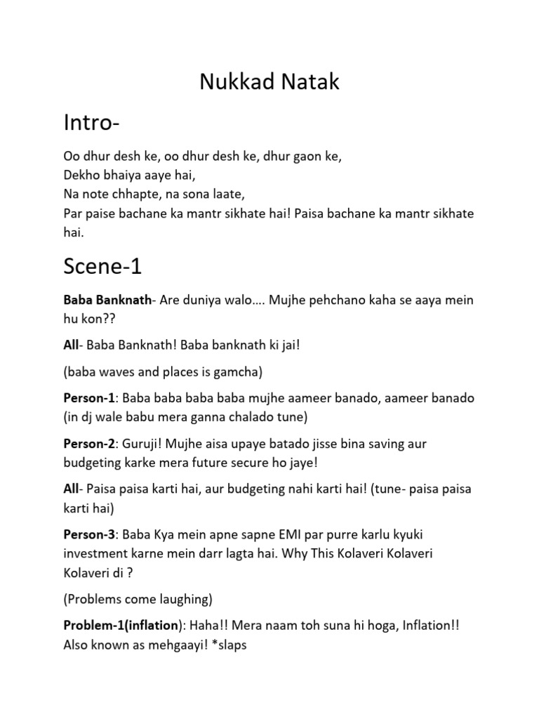 Nukkad Natak Script-Anusha | PDF