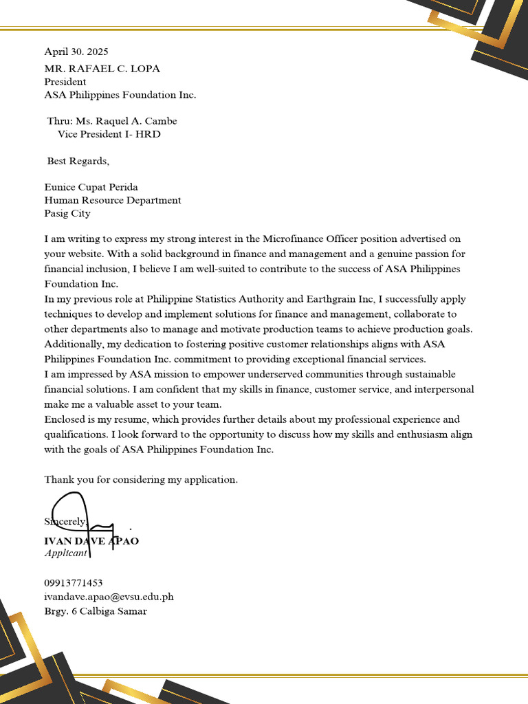 Apao Application Letter | PDF