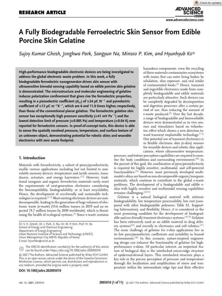 A Fully Biodegradable Ferroelectric Skin Sensor From Edible Porcine ...