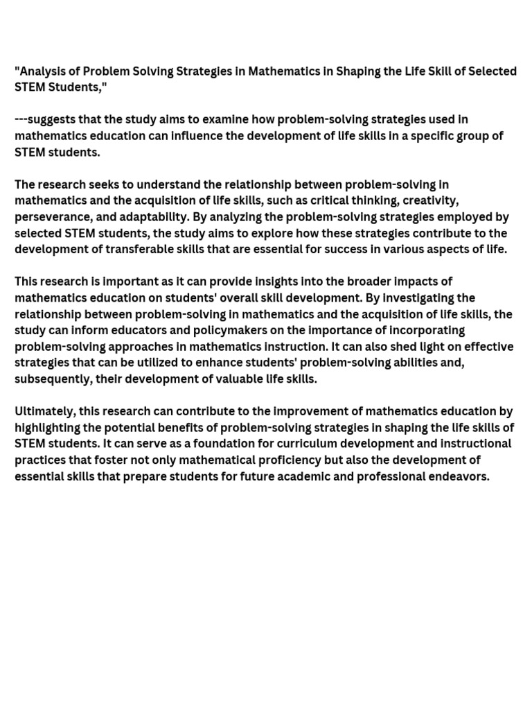 Analysis of Problem Solving Strategies in Mathematics in Shaping The ...