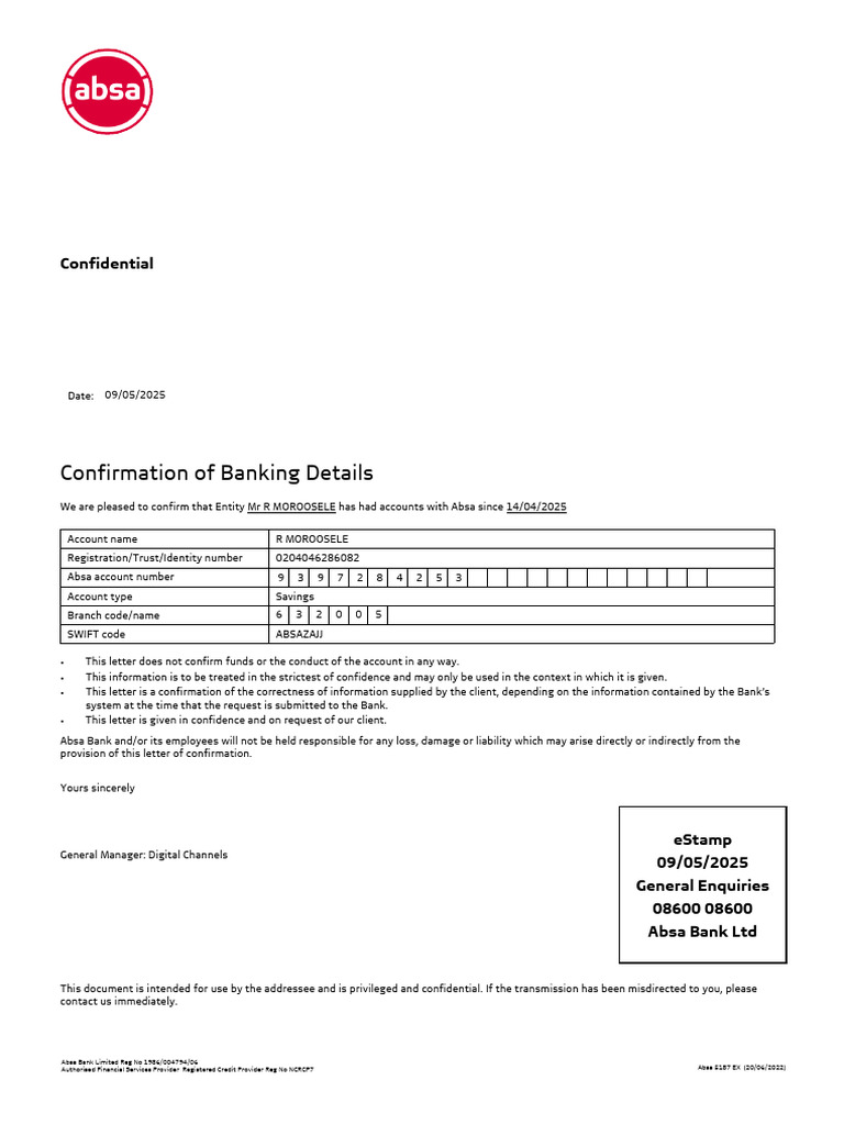 Bank Confirmation Letter | PDF