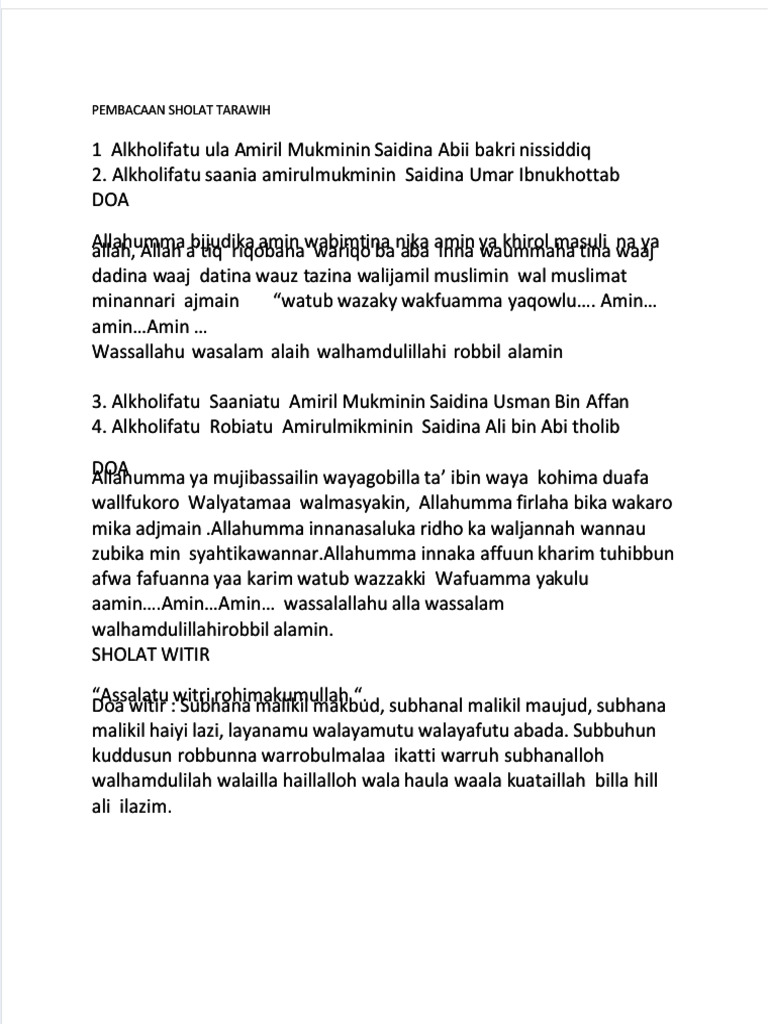 PDF Doa Pembacaan Sholat Tarawih Compress | PDF