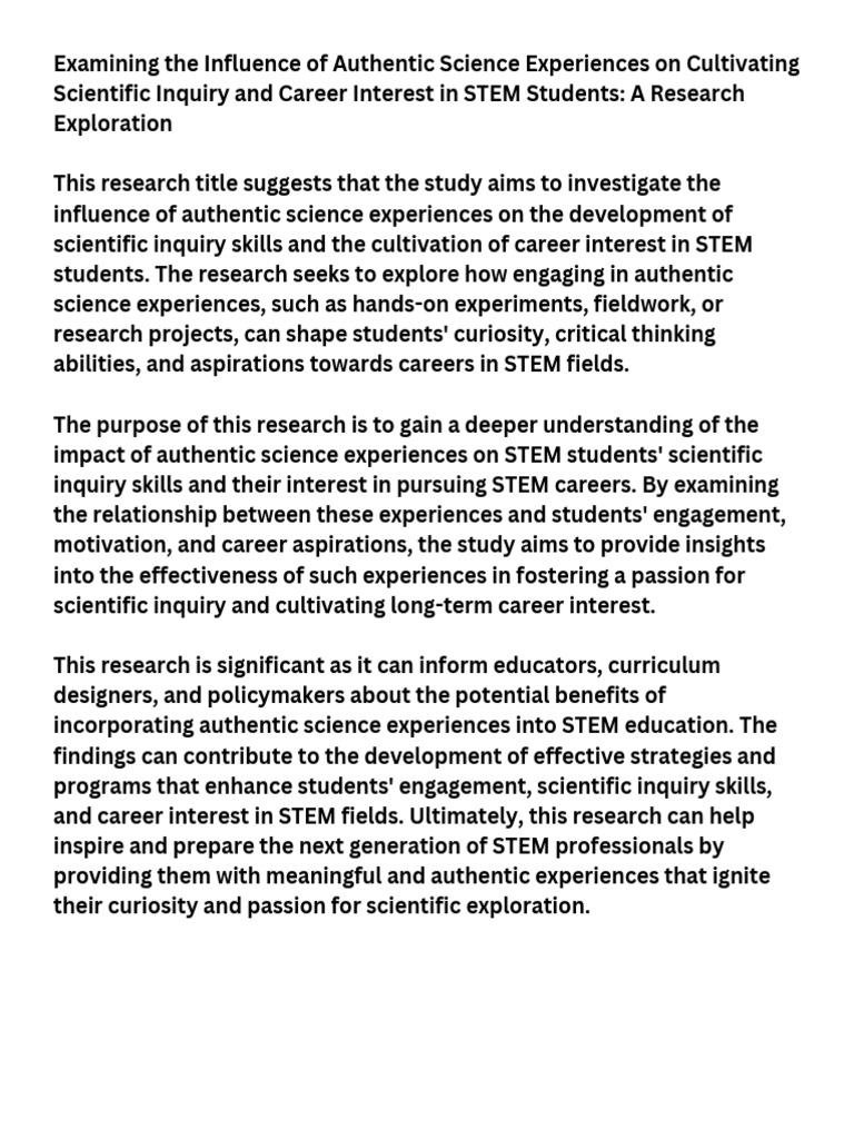 Examining The Influence of Authentic Science Experiences On Cultivating ...