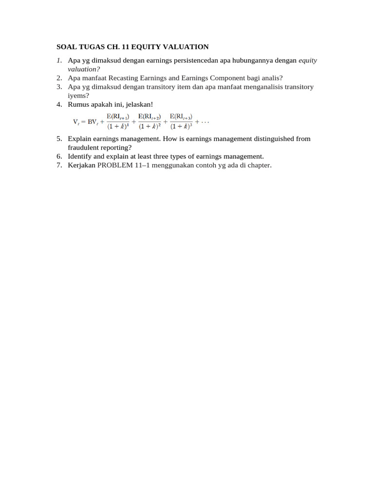 Soal Tugas CH 11 - Equity Valuation | PDF